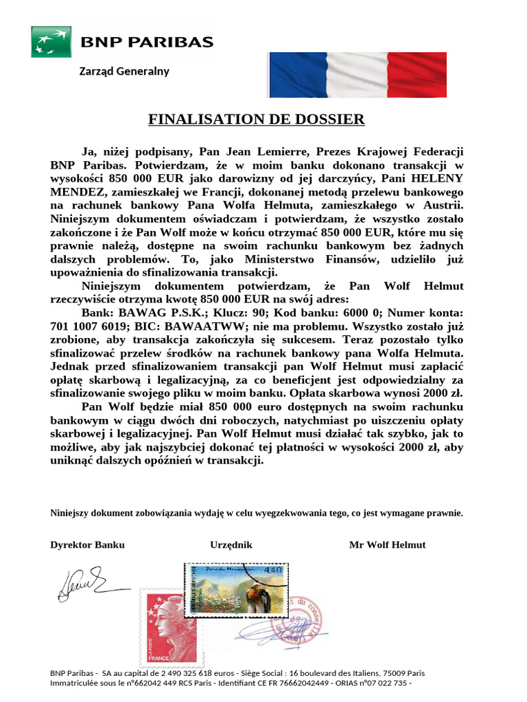 Finalisation de Dossier: Zarząd Generalny | PDF