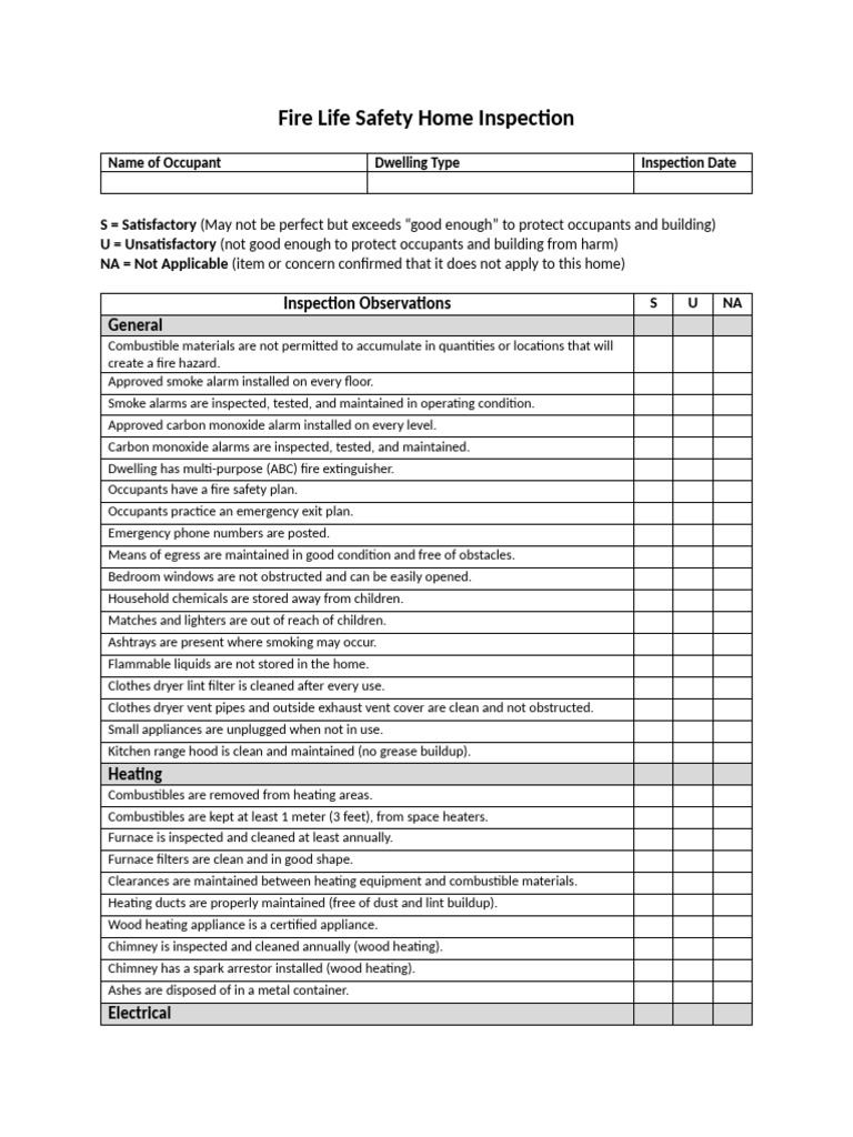 Fire Life Safety Home Inspection Form | PDF | Clothes Dryer | Fires