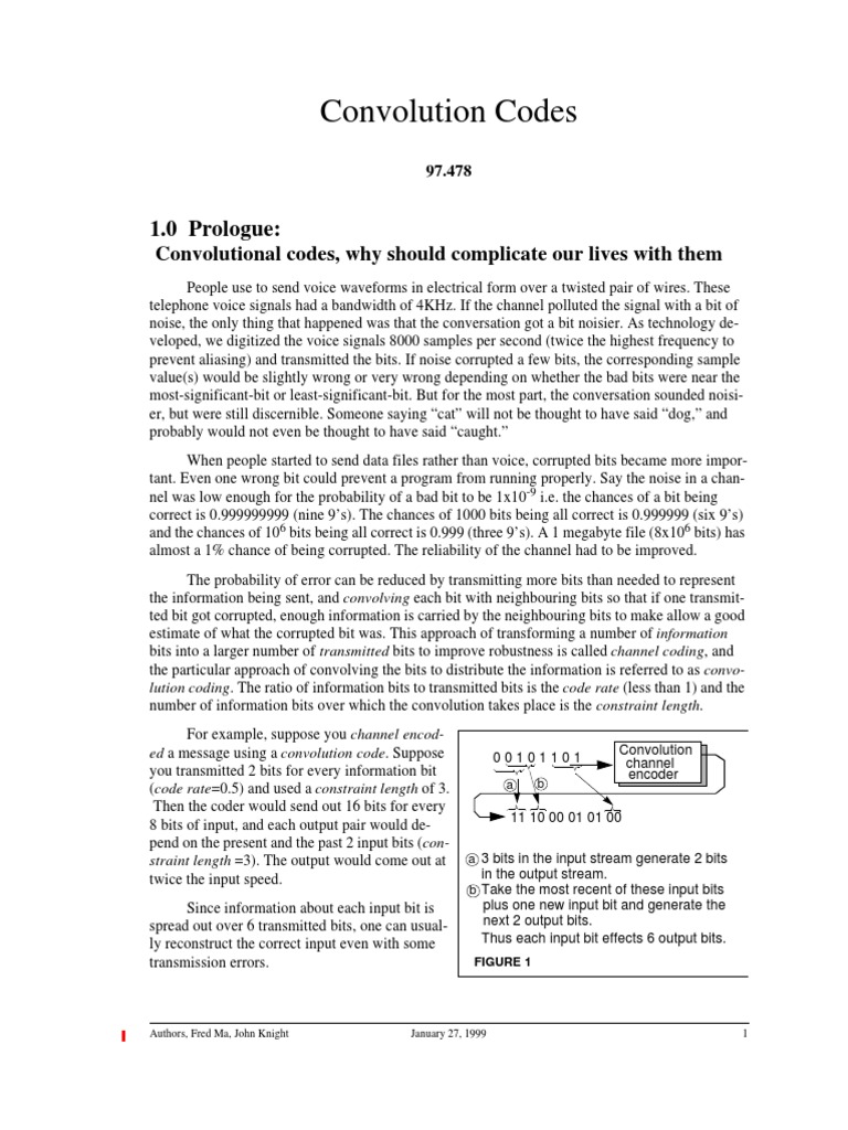 Convolution Codes: 1.0 Prologue | PDF | Forward Error Correction | Digital Technology