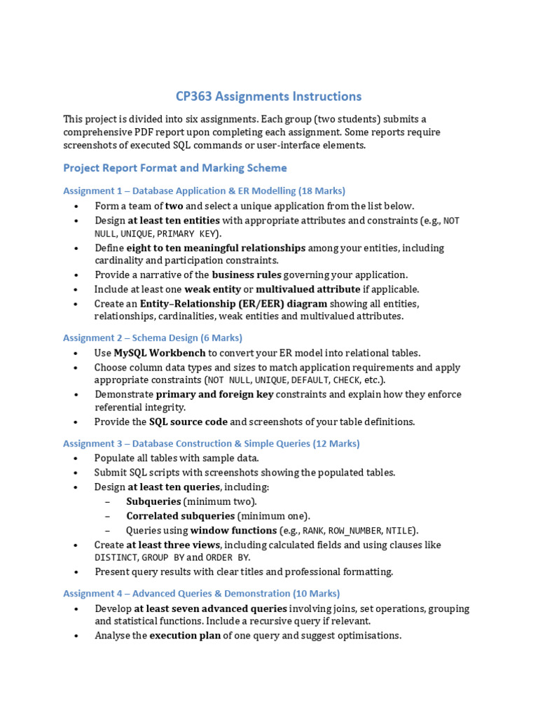 CP363 Assignments Instructions | PDF | Databases | Data Management Software
