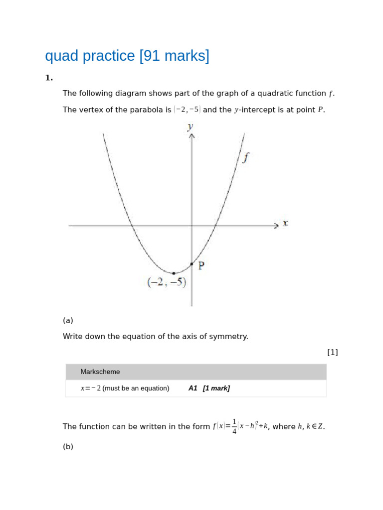 Quaddratic Equation With Markscheme | PDF | Quadratic Equation | Algebra