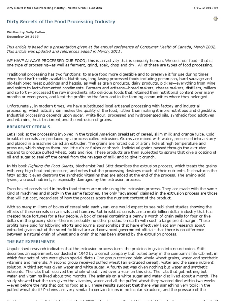 Dirty Secrets of The Food Processing Industry - Weston A Price ...