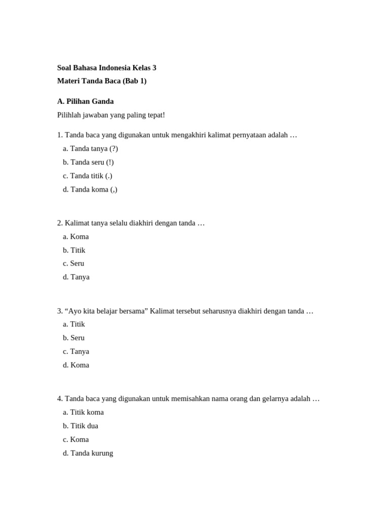 Soal Tanda Baca untuk Kelas 3 | PDF