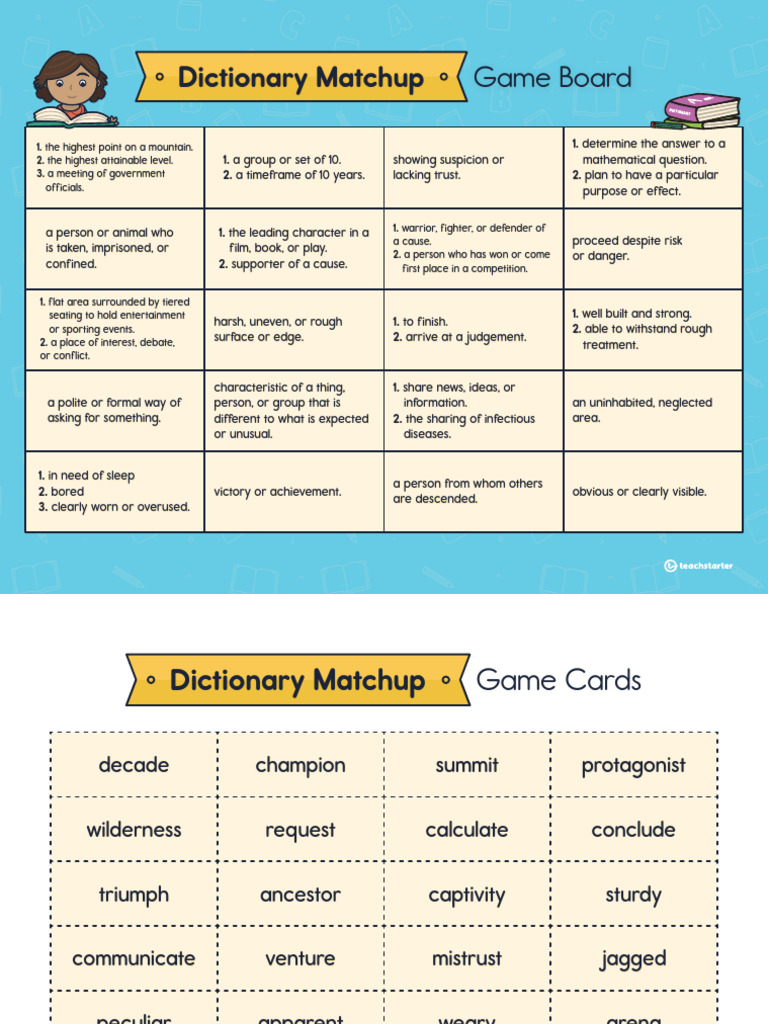 Teaching-Resource Match-Up-Activity Dictionary-Definitions Word ...