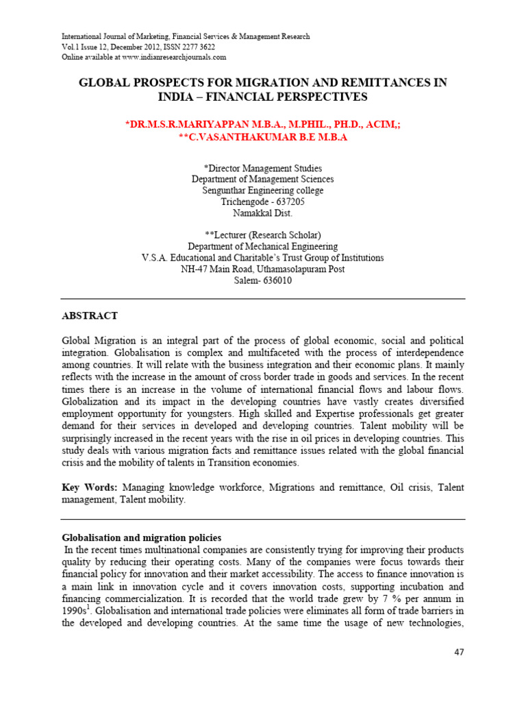 Global Prospects For Migration and Remit | PDF | Cost Of Living | Human ...