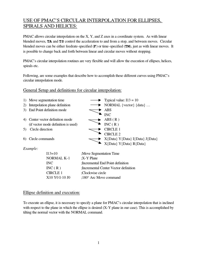 Use of Pmac'S Circular Interpolation For Ellipses, Spirals and Helices ...