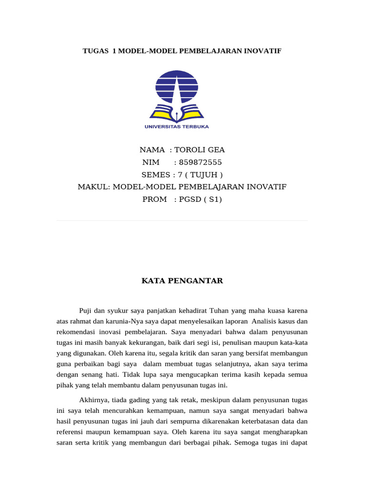 Tugas 1 Model-Model Pembelajaran Inovatif Toroli Gea | PDF
