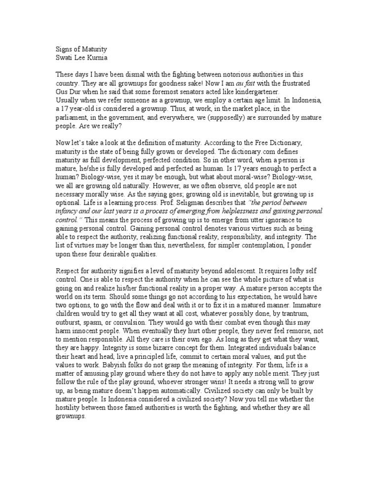 Signs of Maturity | PDF | Integrity | Virtue