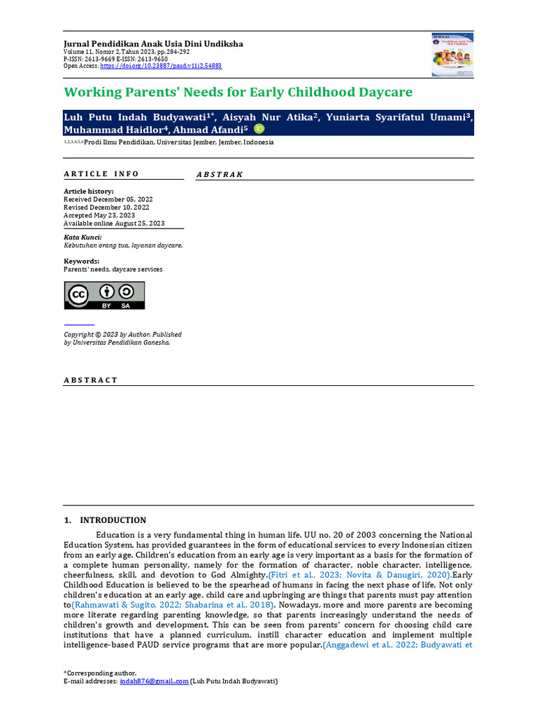 Working Parents' Daycare Needs Study | PDF | Child Care | Infants