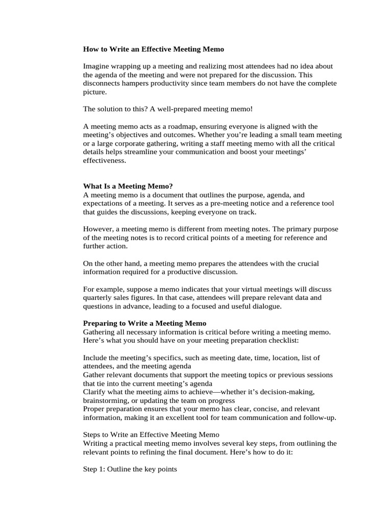 How To Write An Effective Meeting Memo | PDF | Memorandum | Human Communication