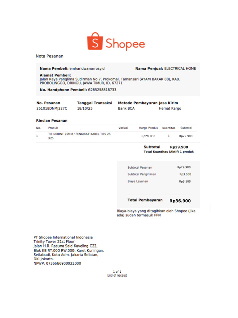 Invoice Tie Mount | PDF