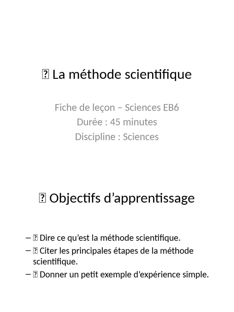 Fiche de Lecon - La Methode Scientifique EB6 | PDF | Méthode ...