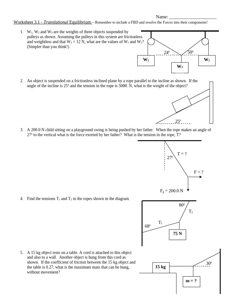 Forces and Tension Problems Worksheet | PDF | Tension (Physics) | Force