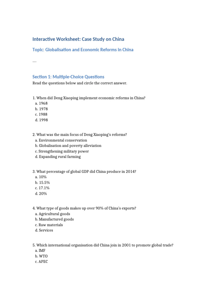 Case Study China Interactive Worksheet | PDF | China | World Politics