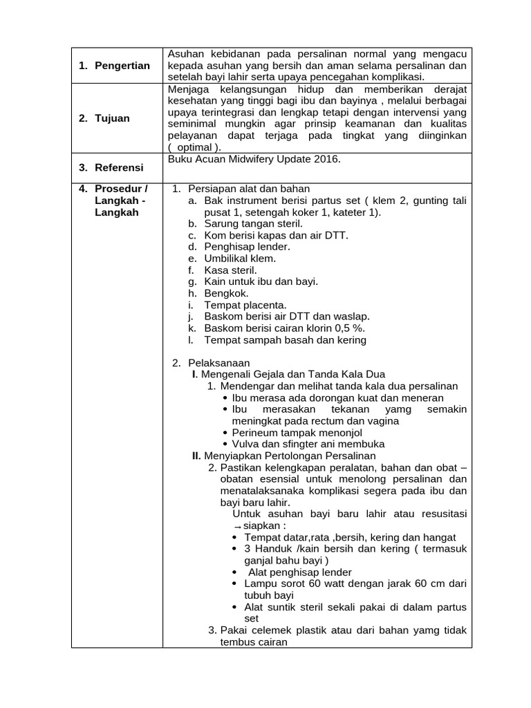 Prosedur Asuhan Persalinan Normal | PDF