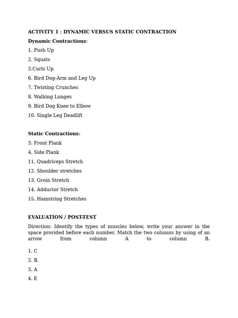 Dynamic Versus Static Contraction | PDF | Muscle Contraction | Skeletal ...