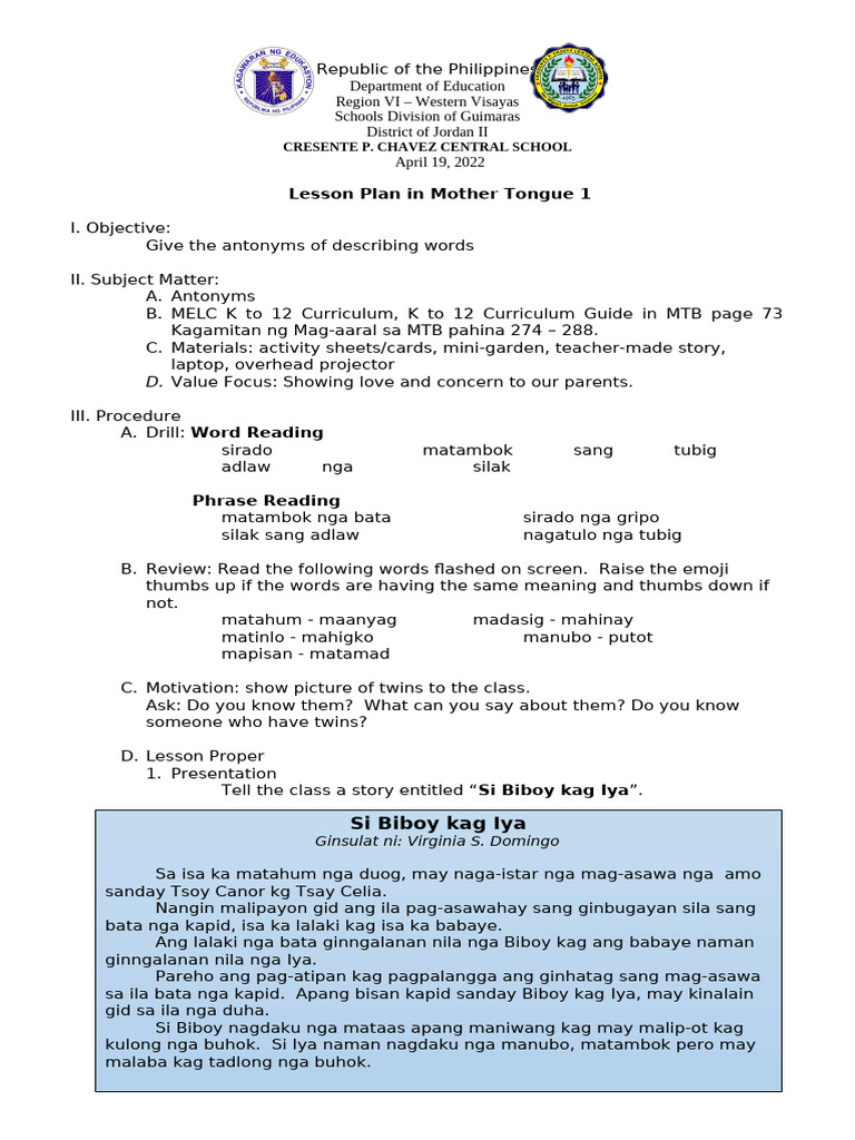 Lesson Plan in MTB COT 2 | PDF
