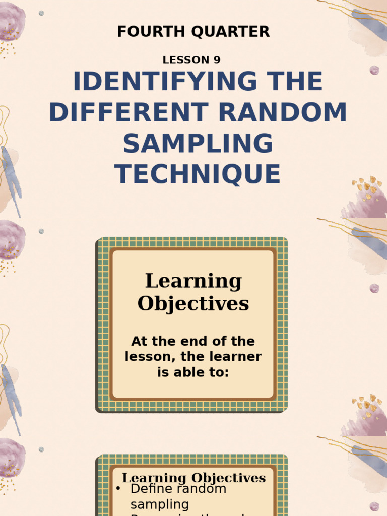 LESSON 9. Identifying Different Random Sampling 1 | PDF | Sampling (Statistics) | Scientific Method