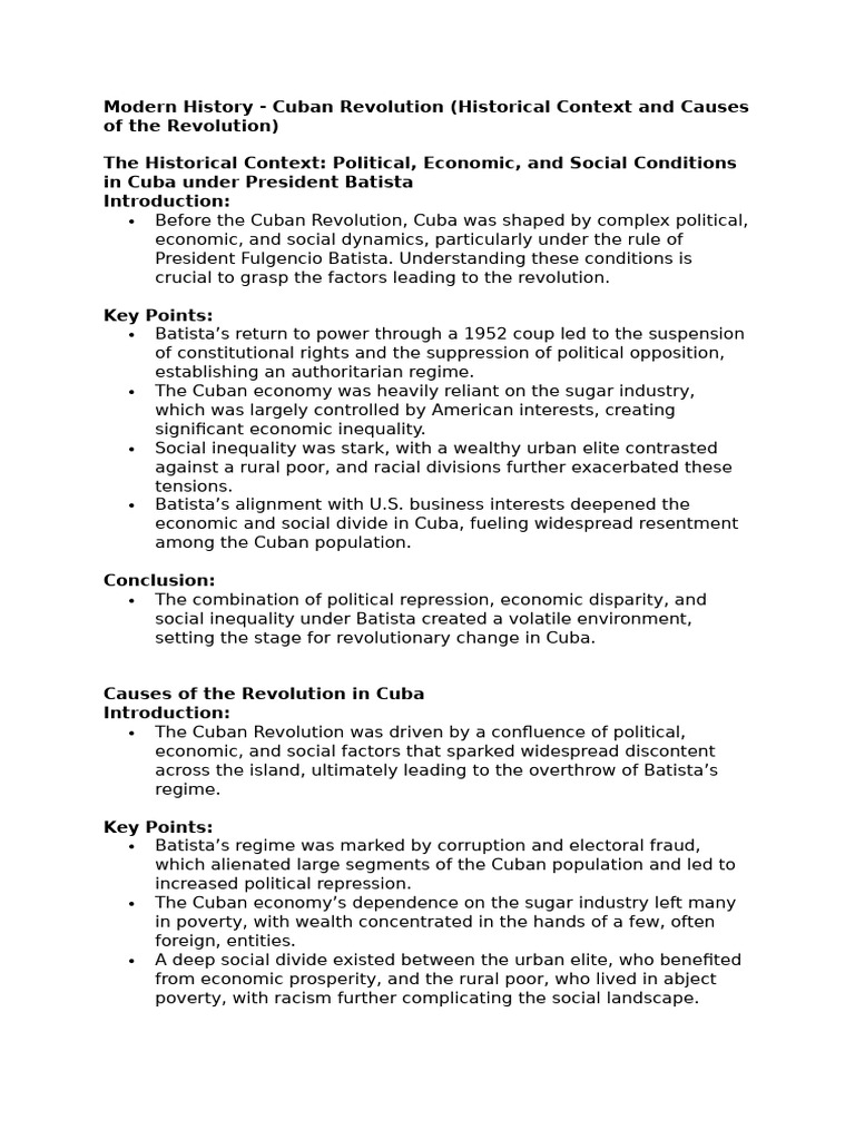 Modern History - Cuban Revolution (Historical Context and Causes of The ...