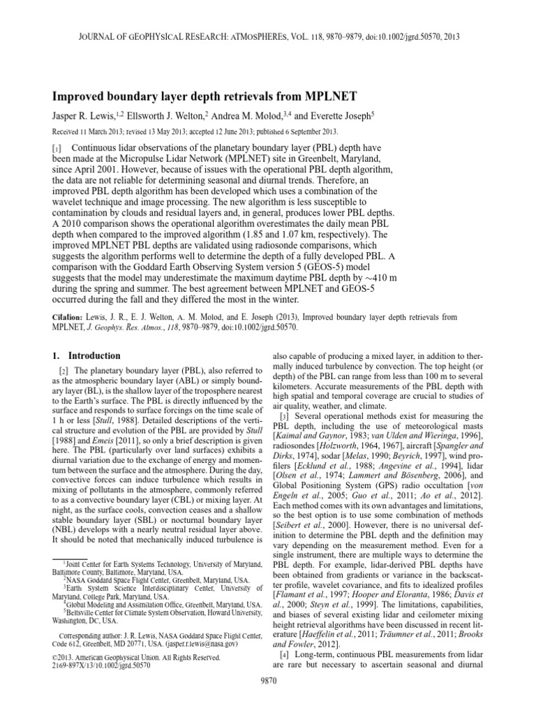 JGR Atmospheres - 2013 - Lewis - Improved Boundary Layer Depth ...