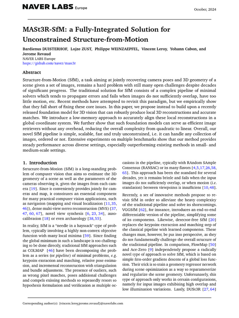 2409.19152v1[MASt3R-SfM] | PDF | Applied Mathematics | Computer Vision