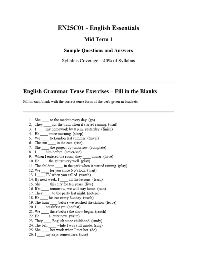 English Essentials: Mid Term Sample Answers | PDF