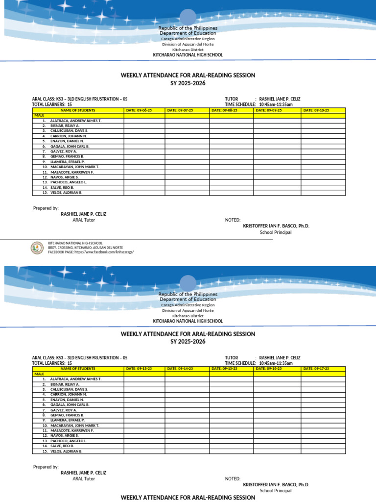 ARAL Reading Session Attendance Sheet | PDF | Chess Theory | Chess
