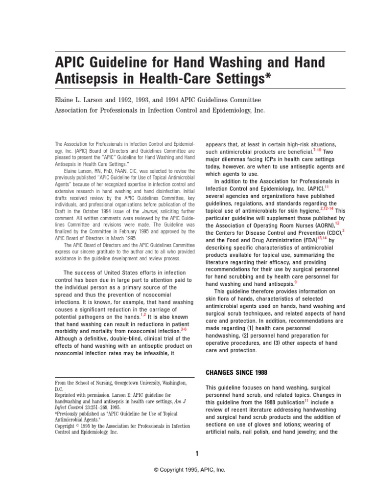 APIC Hand Washing | PDF | Hand Washing | Ethanol