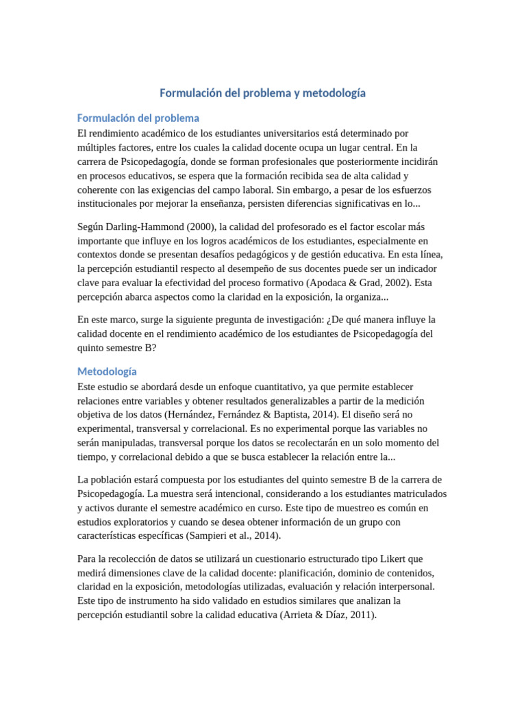 Formulación Del Problema y Metodología | PDF | Maestros | Psicología ...