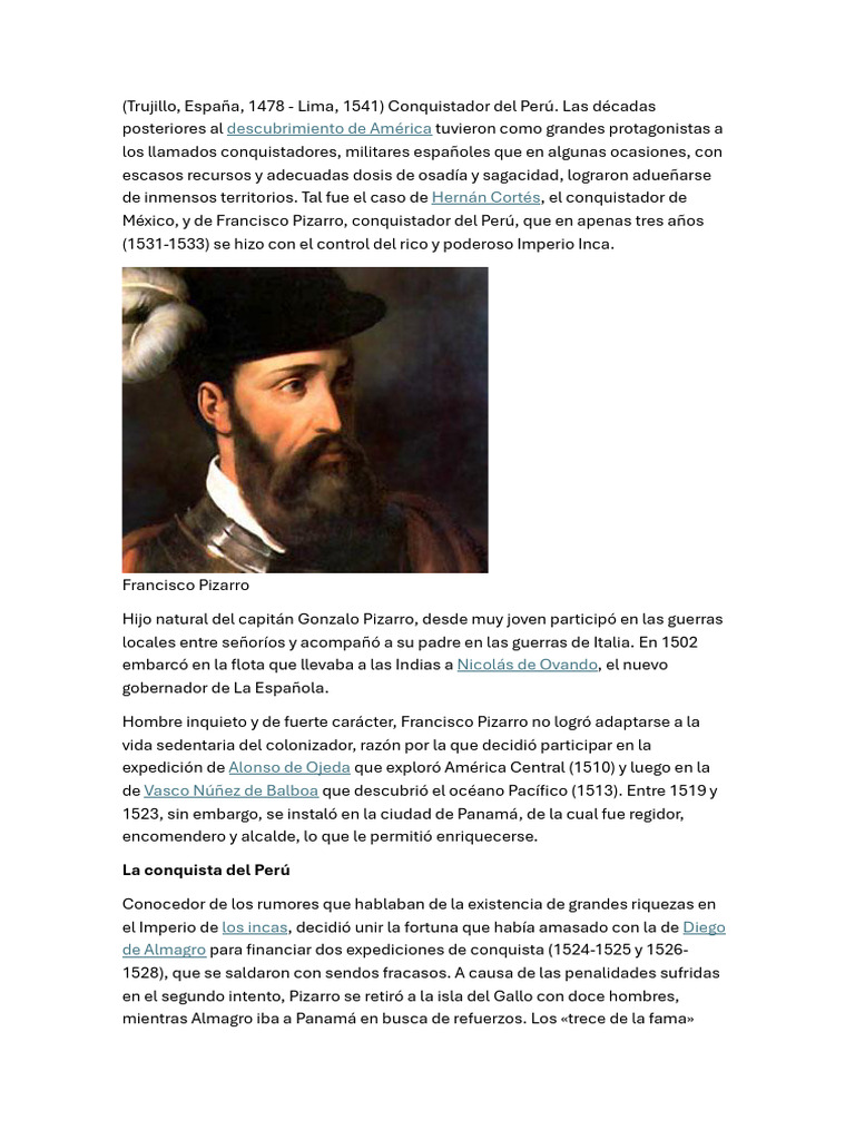 Francisco Pizarro: Conquistador del Perú | PDF | Francisco Pizarro ...