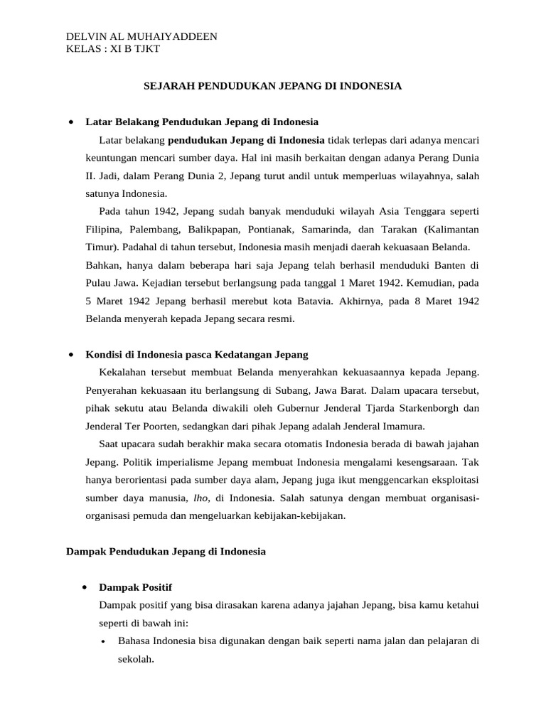 Sejaraha Pendudukan Jepang, Proklamasi Dan Memperahankan Kemerdekaan Indonesia | PDF