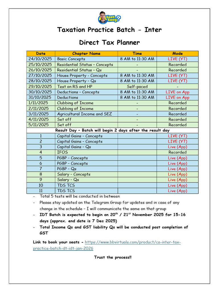 Taxation Practice Batch Schedule | PDF | Taxes | Government Finances