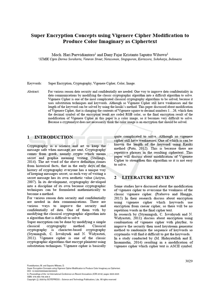 Super Encryption Concepts Using Vigenere Cipher Modification To Produce ...