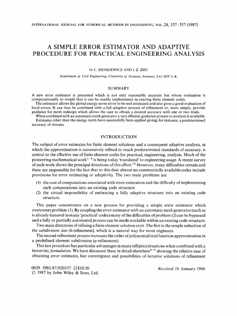 A Simple Error Estimator and Adaptive Procedure For Practical Engineering Analysis | PDF ...