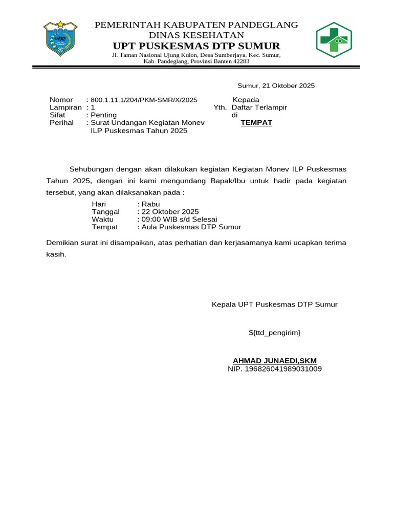 Surat Undangan Monev Ilp | PDF