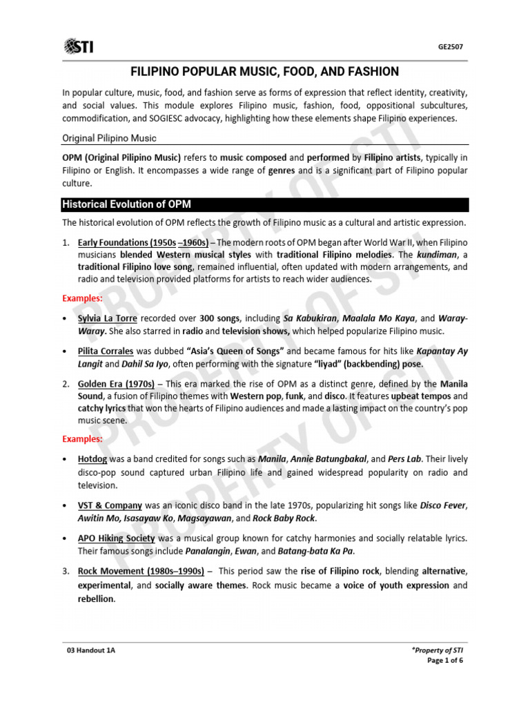 03 Handout 1a Phil Pop Culture | PDF