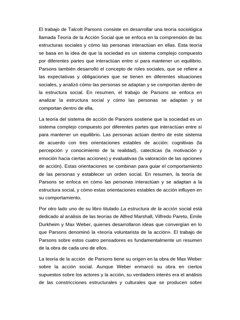 Teoría de la Acción Social de Parsons | PDF | Racionalidad | Sociología