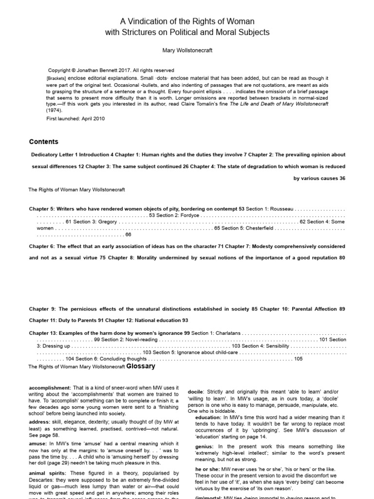 A Vindication of The Rights of Women by Mary Wollstonecraft | PDF ...