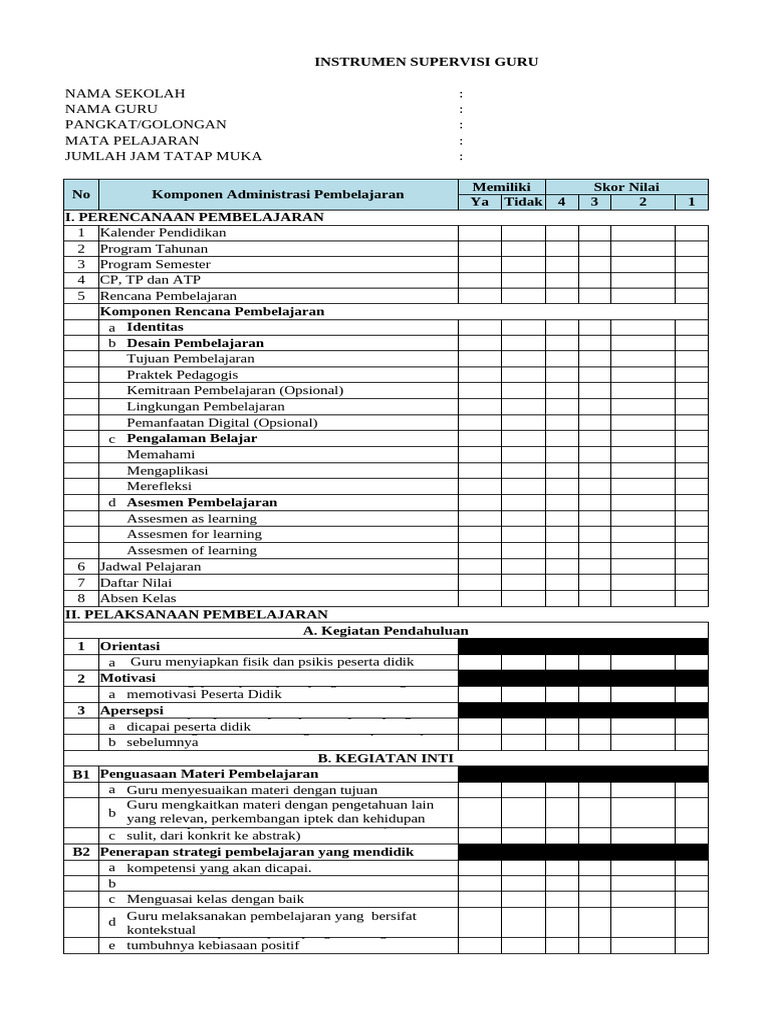 Instrumen Supervisi Guru 2025 | PDF