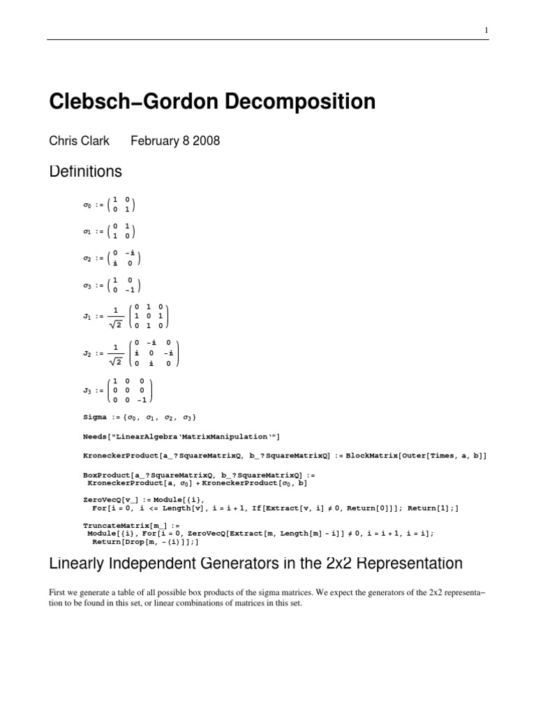 Clebsch Gordon | PDF | Matrix (Mathematics) | Abstract Algebra