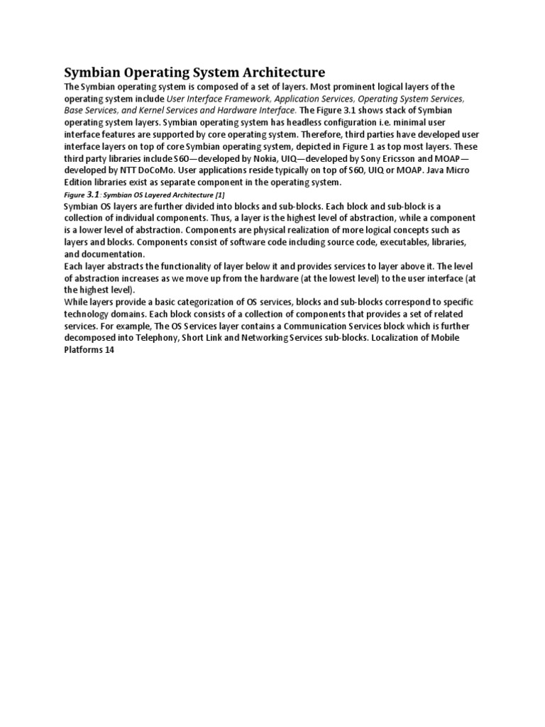 Symbian Operating System Architecture | PDF | Operating System | Kernel (Operating System)
