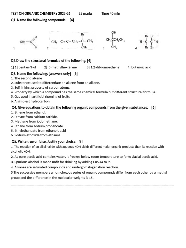 Test 5 On Organic Chemistry Pdf