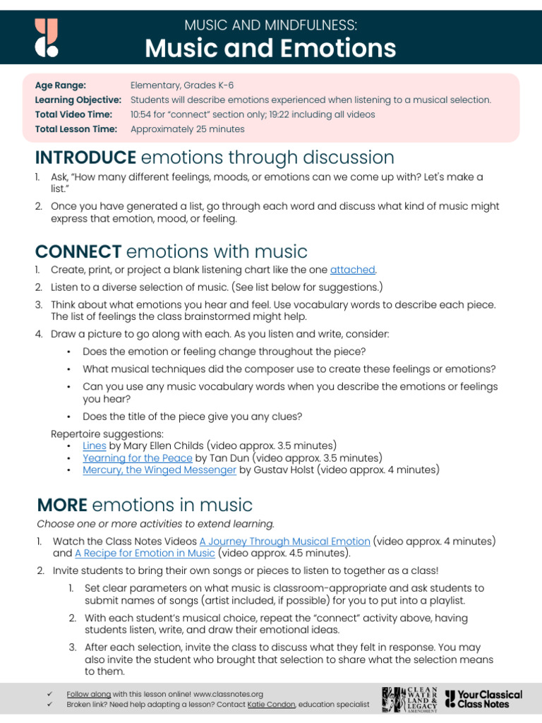 Music and Emotions Lesson Plan | PDF | Emotions | Psychological Concepts