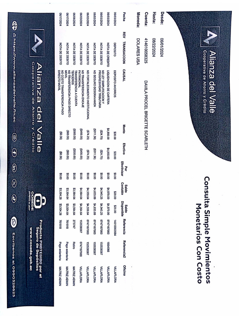 Estados de La Cuenta de Alianza Del Valle | PDF