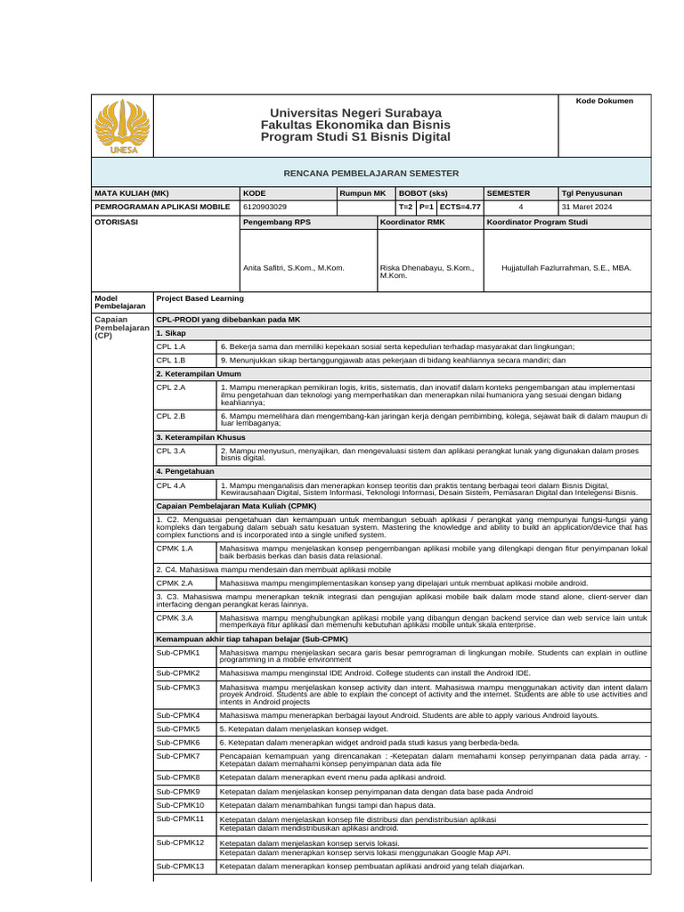 Rps Pemrograman Aplikasi Mobile | PDF