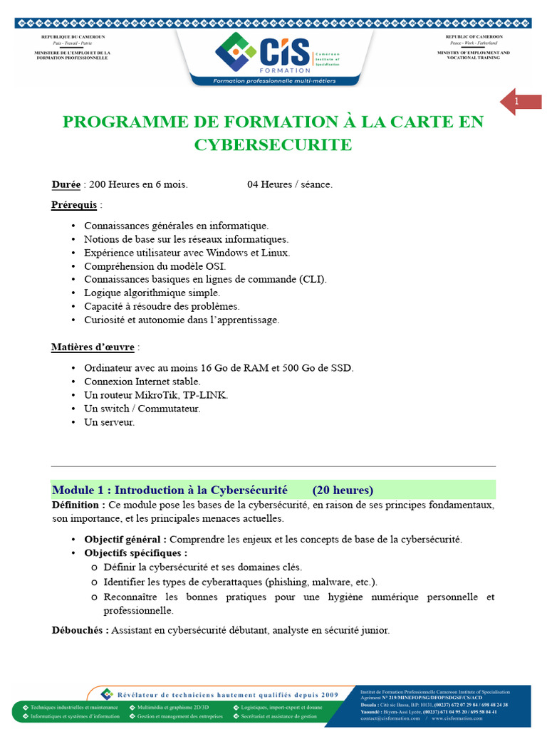 Formation en Cybersécurité : 200 Heures | PDF | Test d'intrusion | Sécurité