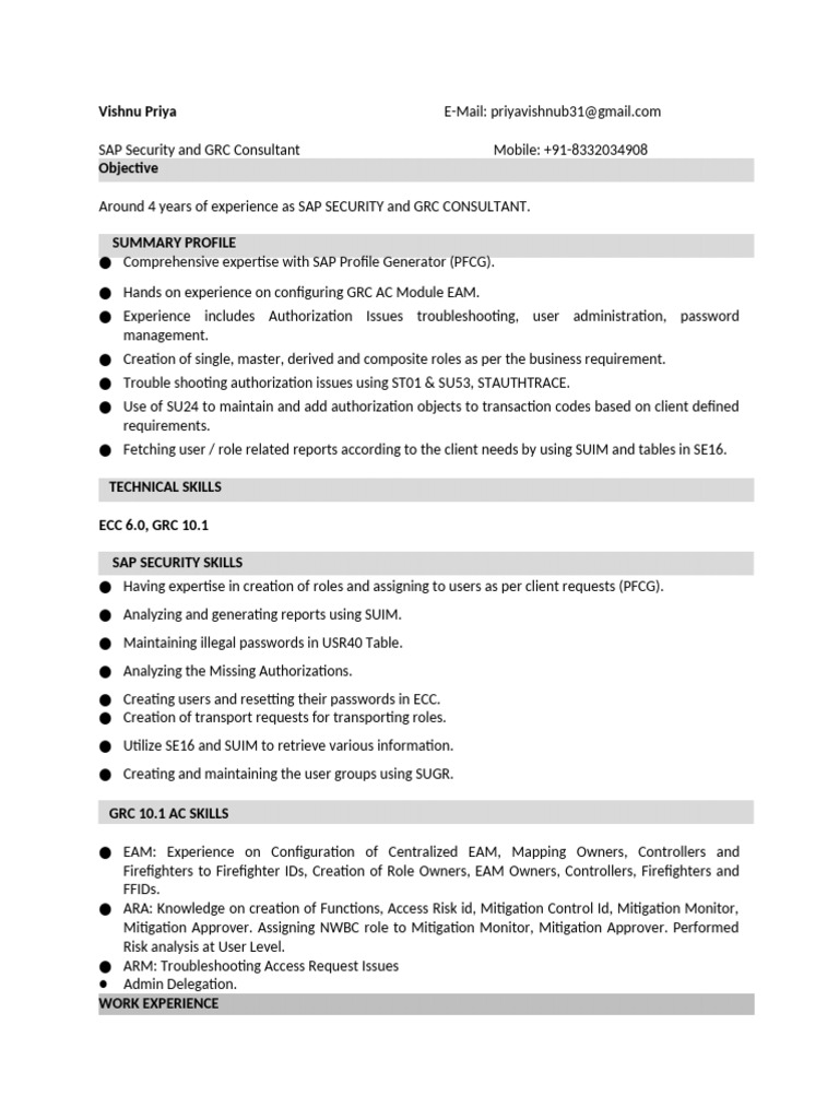 SAP Security & GRC Consultant Profile | PDF | Computing