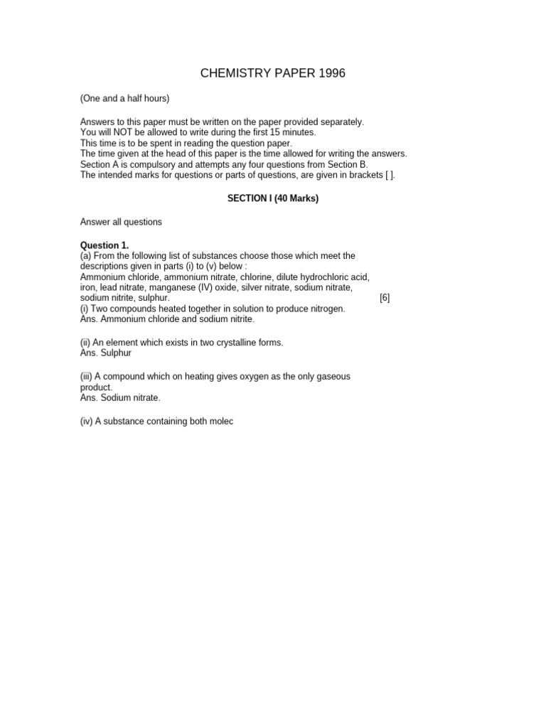 Chemistry Paper 1996-II | PDF