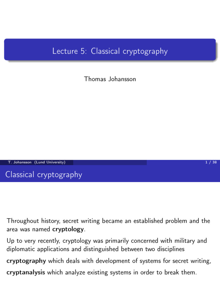 Classical Cryptography Overview | PDF | Cryptography | Cipher