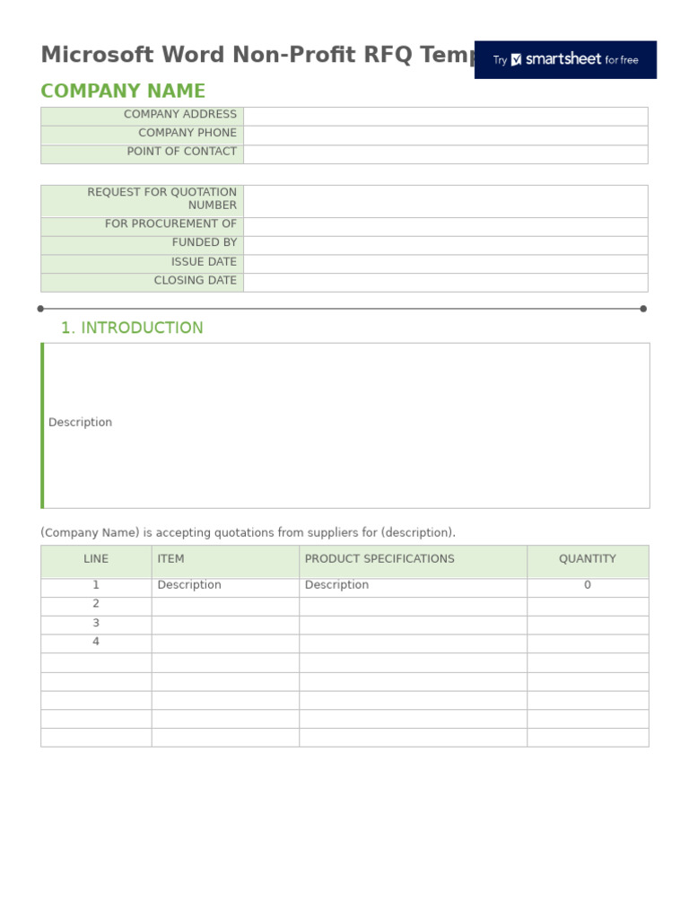 Non-Profit RFQ Template in Word | PDF